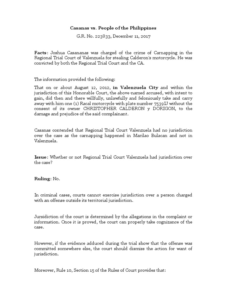 Casanas Vs People Rule 110 Section 15 | PDF | Prejudice (Legal Term ...