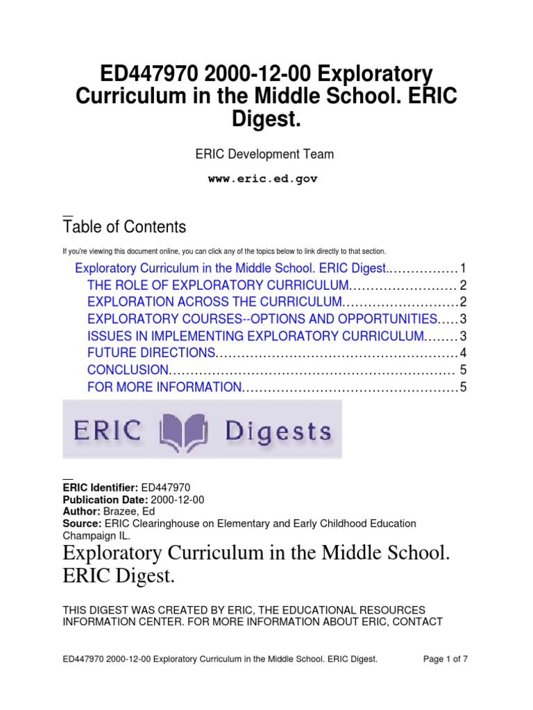 Exploratory Curriculum | PDF | Curriculum | Middle Schools