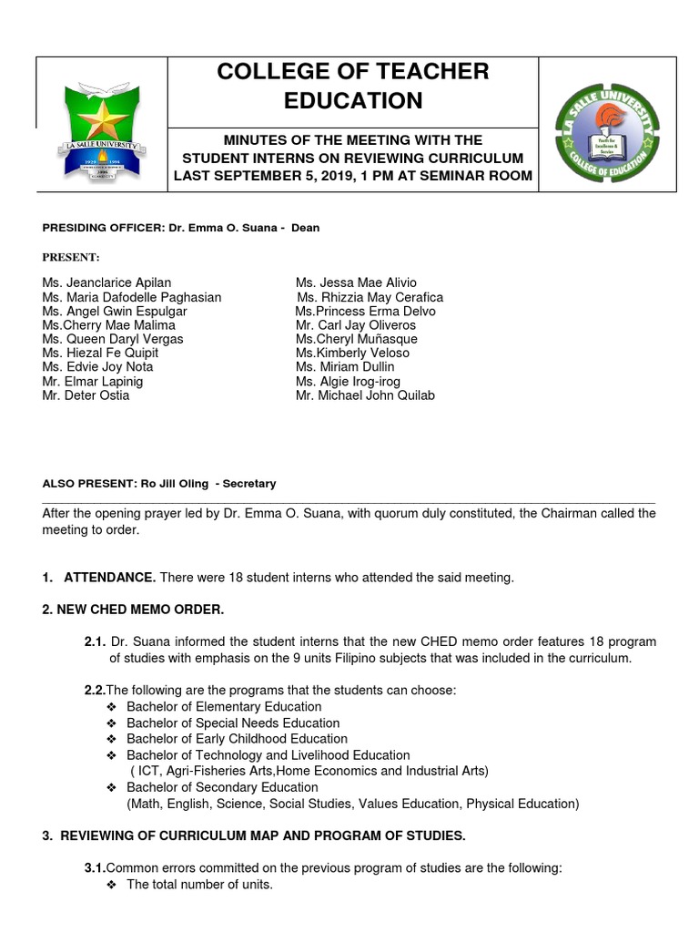 Sample of Minutes of Meeting | PDF | Curriculum | Behavior Modification