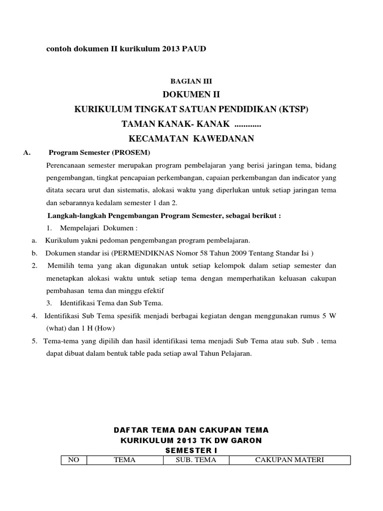 Contoh Dokumen II Kurikulum PAUD | PDF