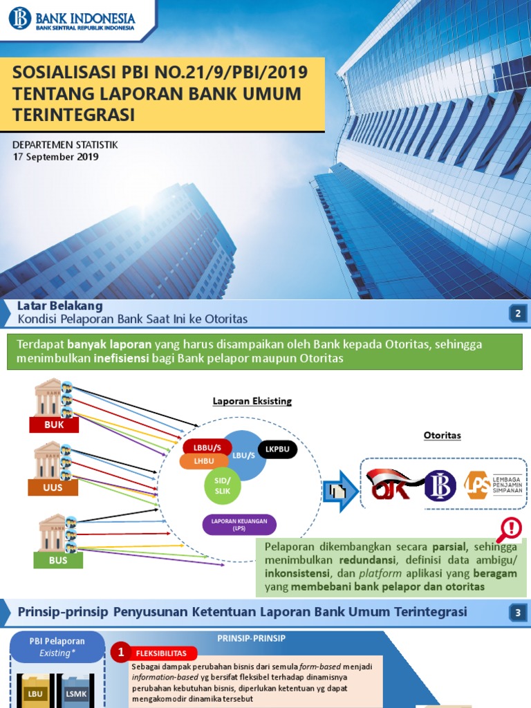 Materi Sosialisasi PBI Laporan Bank Umum Terintegrasi 17 Sept 2019 | PDF
