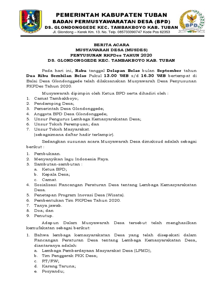 Berita Acara Musdes Rkpdes | PDF