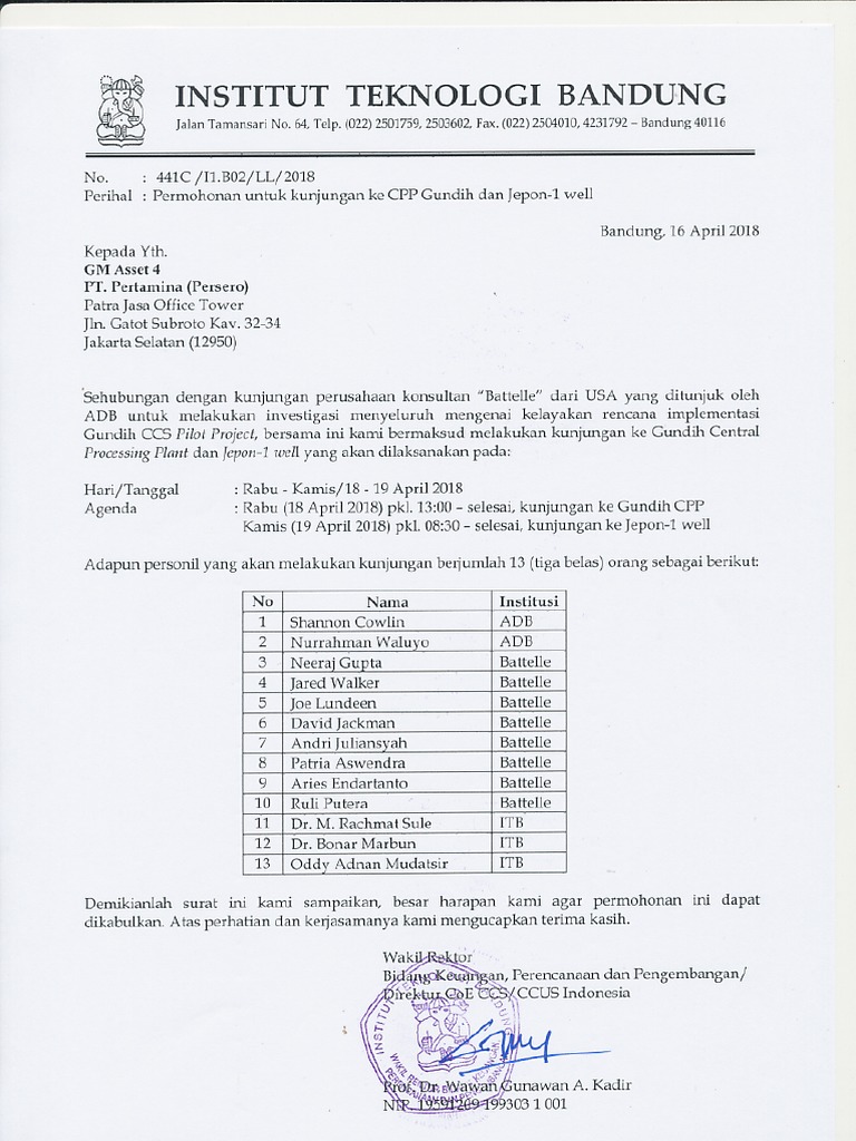441C - Permohonan Kunjungan Ke CPP Gundih Dan Jepon 1 Well | PDF