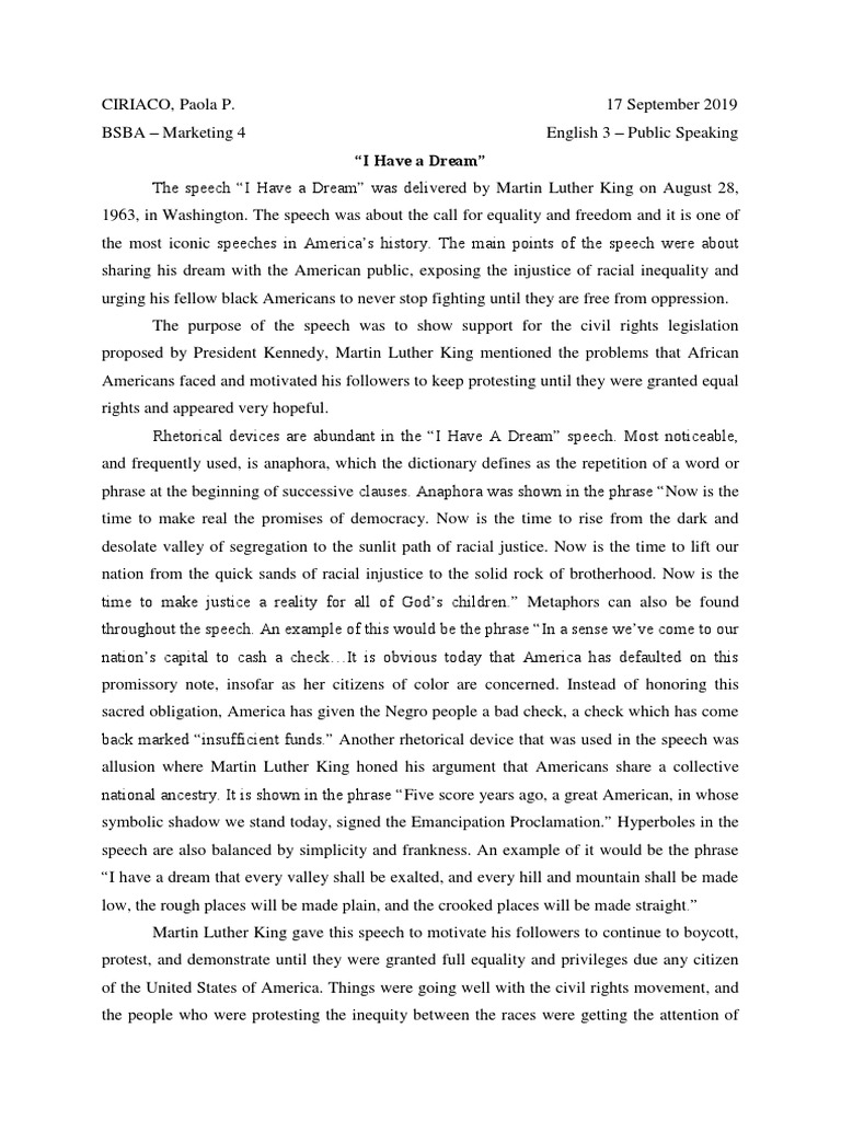 Analyzing King's "I Have a Dream" Speech | PDF | Martin Luther King Jr ...