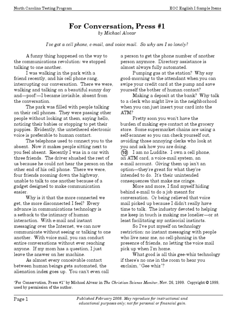 For Conversation, Press #1: by Michael Alvear I've Got A Cell Phone, E ...