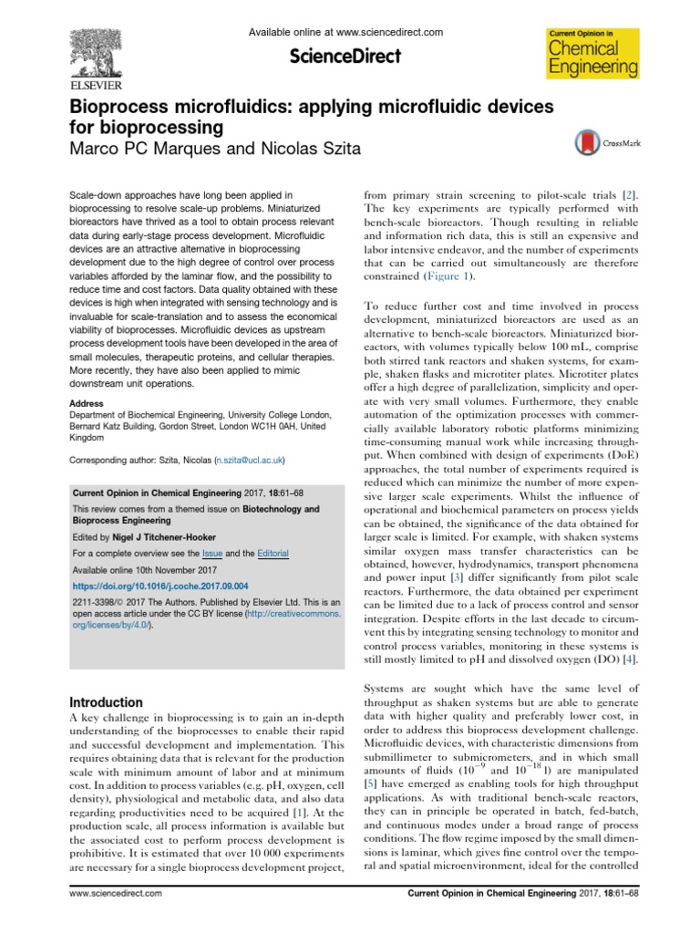 Bioprocess Microfluidics: Applying Microfluidic Devices For Bioprocessing | PDF | Microfluidics ...