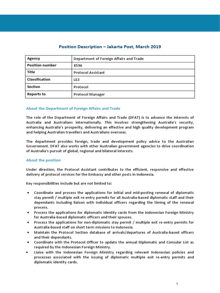 Acandre - Protocol Assistant LE31 | PDF | Diplomatic Mission | Indonesia