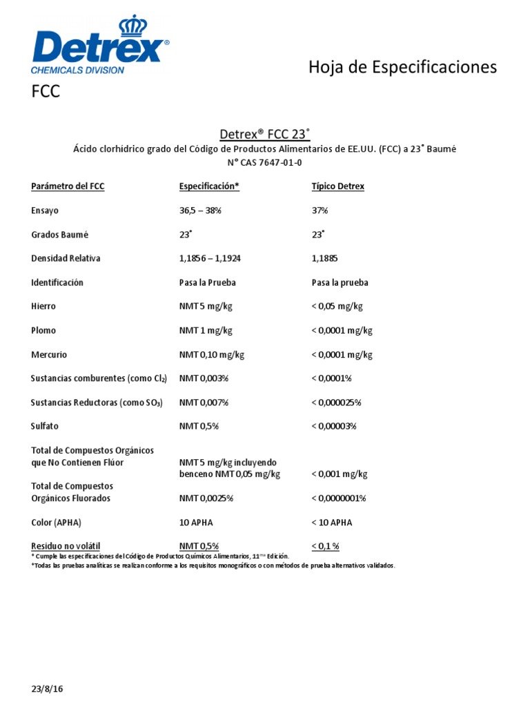 Especificaciones de Detrex® FCC 23˚ | PDF