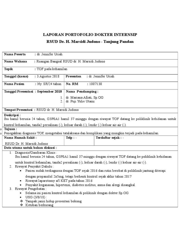 Case Bangsal Dr. Jennifer - TOF in Pregnancy | PDF