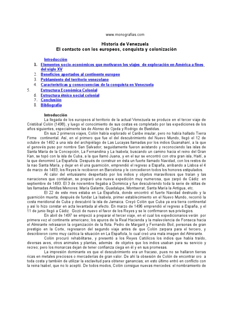 Colonización de Venezuela: Historia y Consecuencias | PDF | Inquisición ...