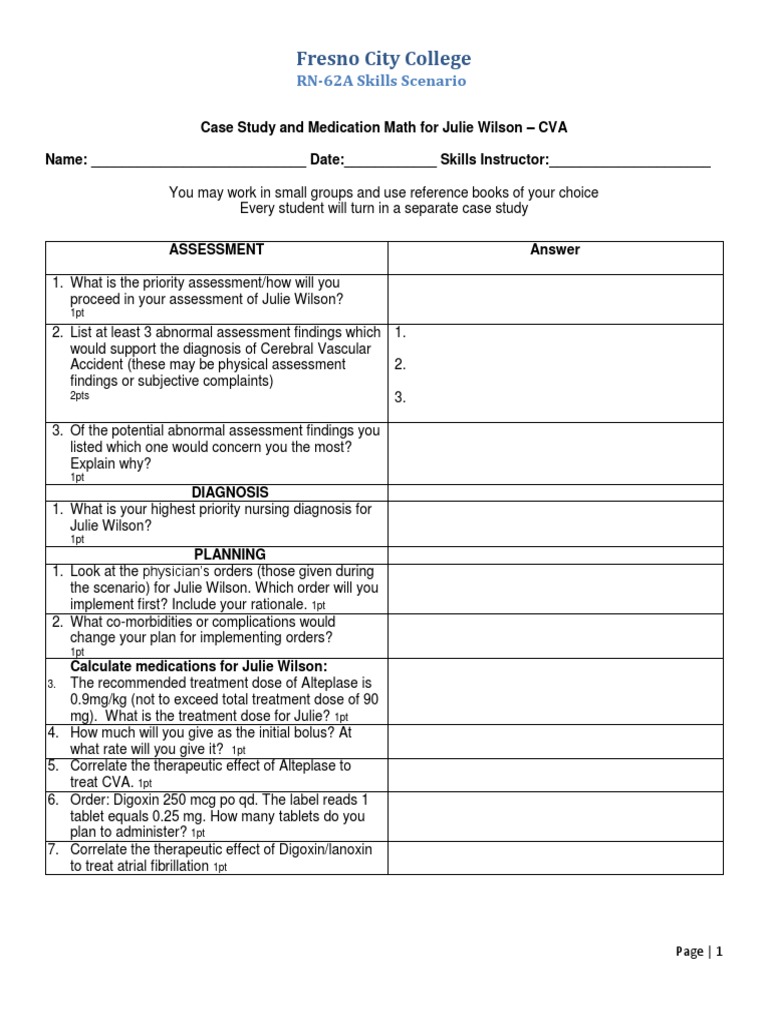 Nursing Skills: CVA Case Study | PDF | Adverse Effect | Pharmacy