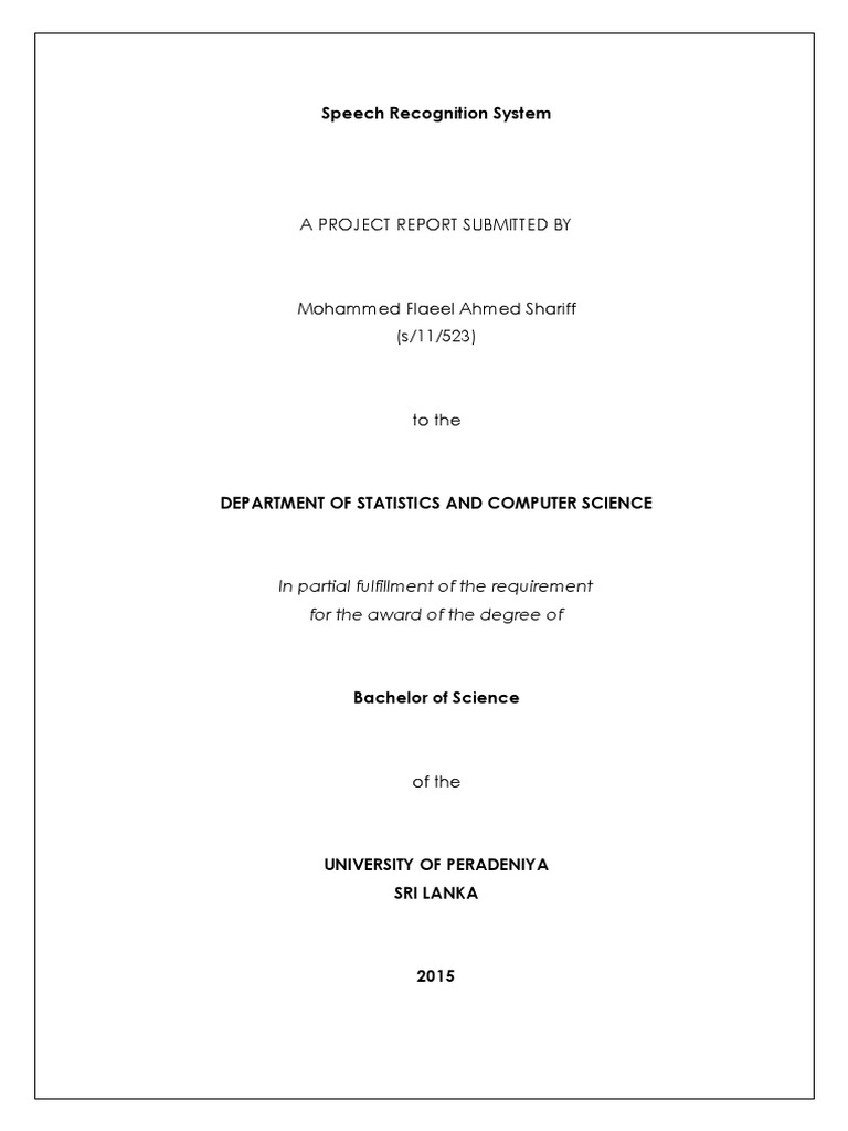 Speech Recognition System A Project Report Submitted By Pdf Use