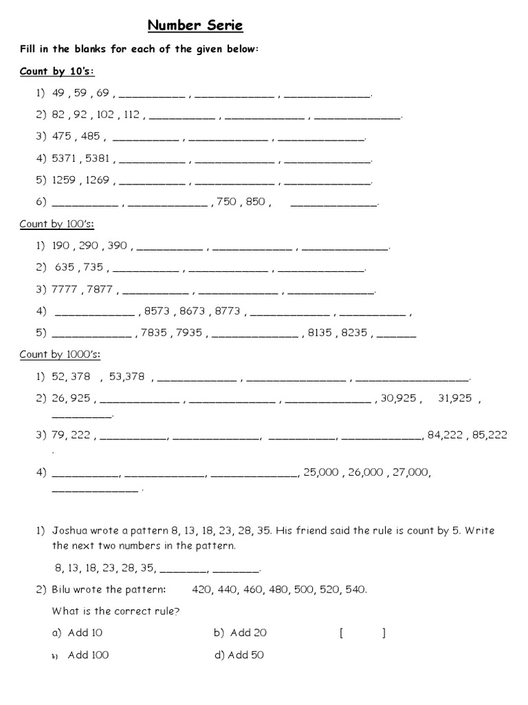 Number Serie: Fill in The Blanks For Each of The Given Below: Count by ...