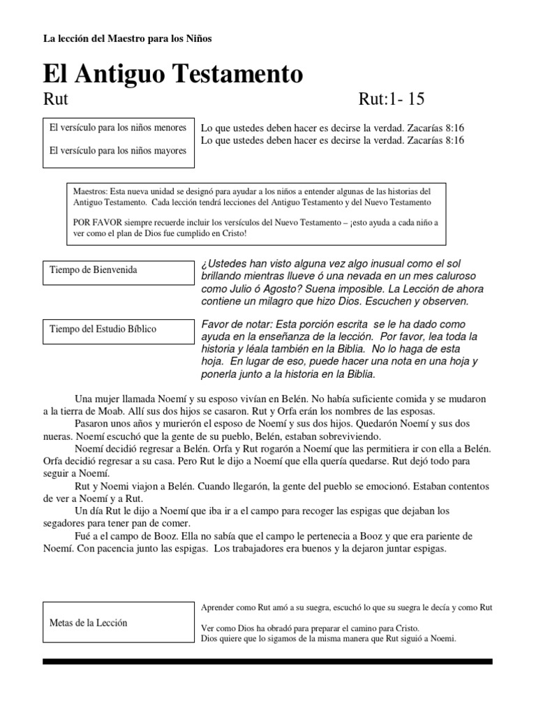 Rut: Lección Bíblica para Niños | PDF | Noemí (figura bíblica) | Viejo ...