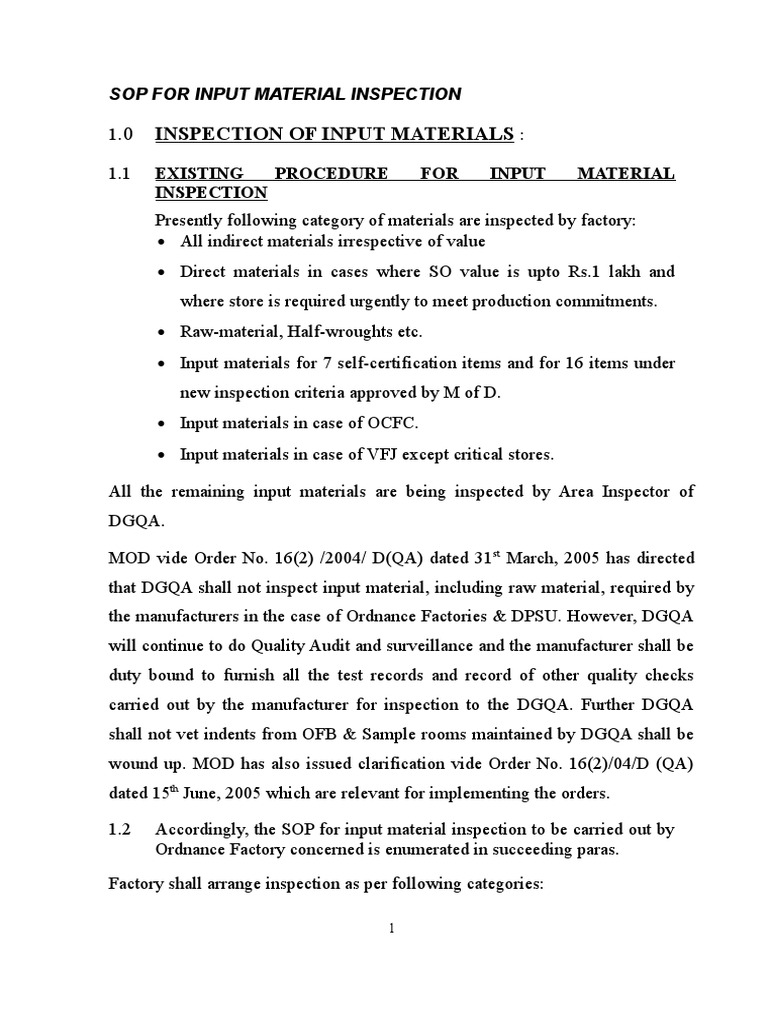 .0 Inspection of Input Materials | PDF | Specification (Technical ...