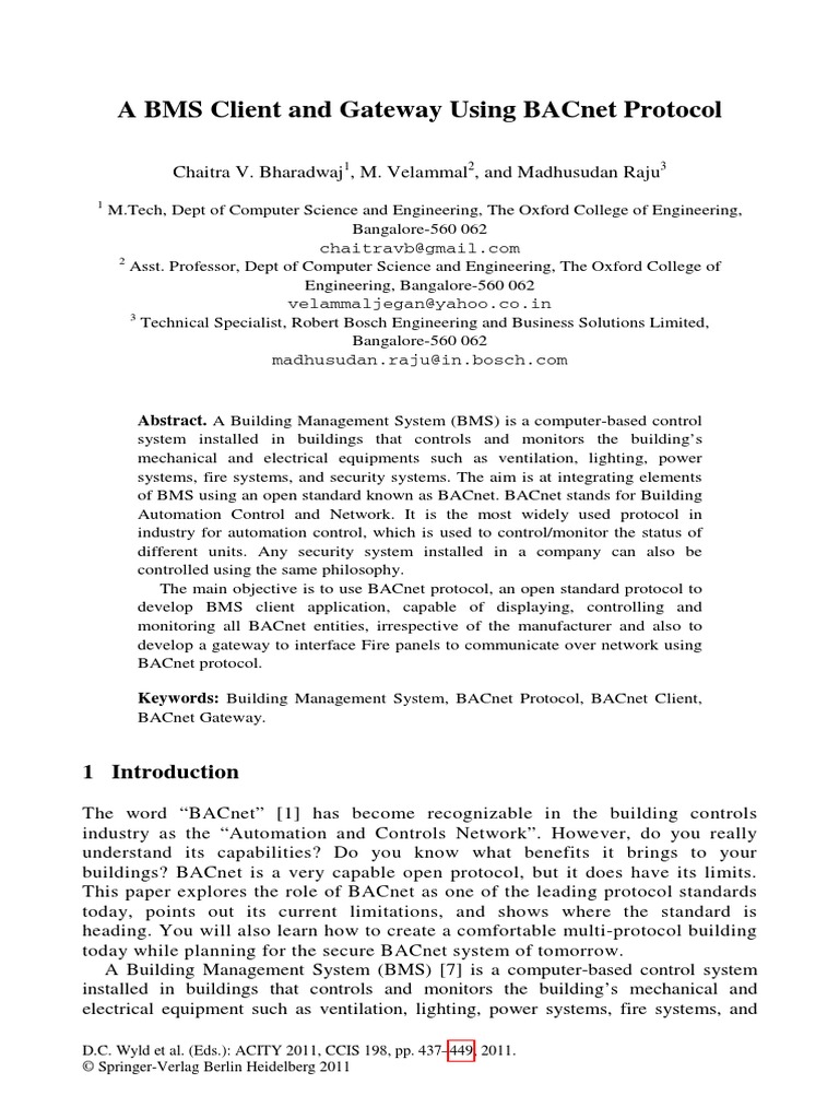 A Bms Client and Gateway Using Bacnet Protocol: Abstract. A Building ...