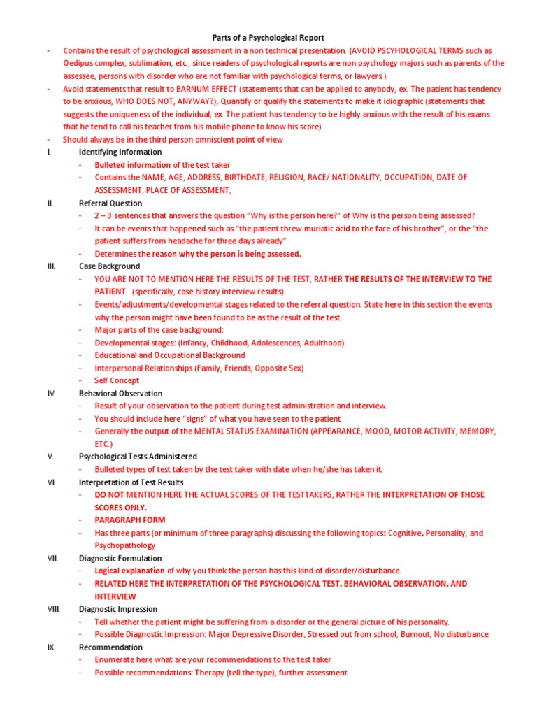 I. Identifying Information: Parts of A Psychological Report | PDF ...