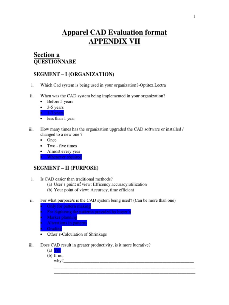 Apparel CAD Evaluation Format Appendix Vii: Section A | PDF | Keyboard ...