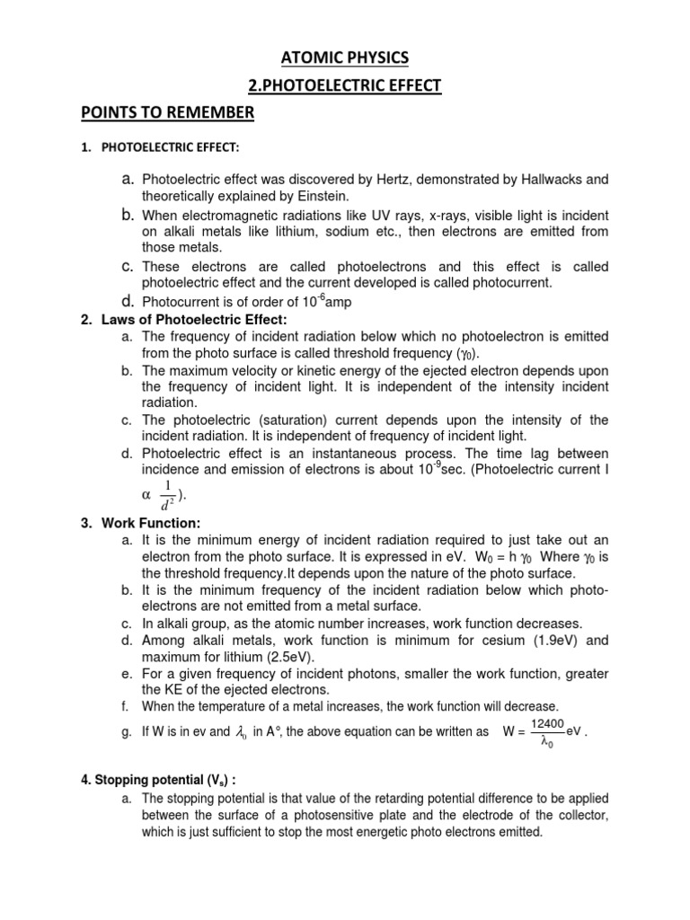 Photoelectric Effect: Key Concepts Explained | PDF | Photoelectric ...
