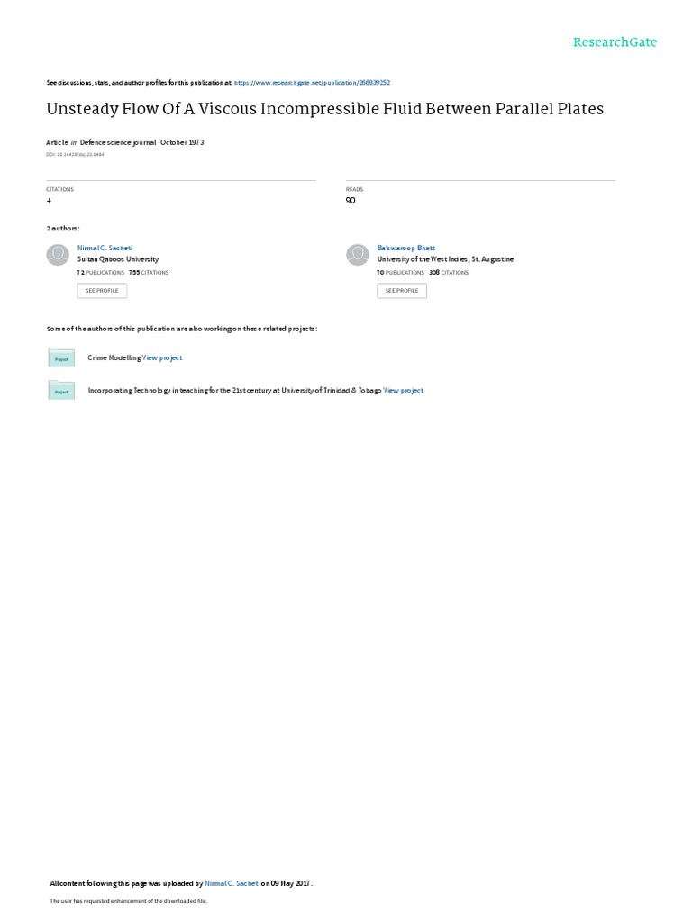 Unsteady Flow of A Viscous Incompressible Fluid Be | PDF | Navier–Stokes Equations | Fluid Dynamics