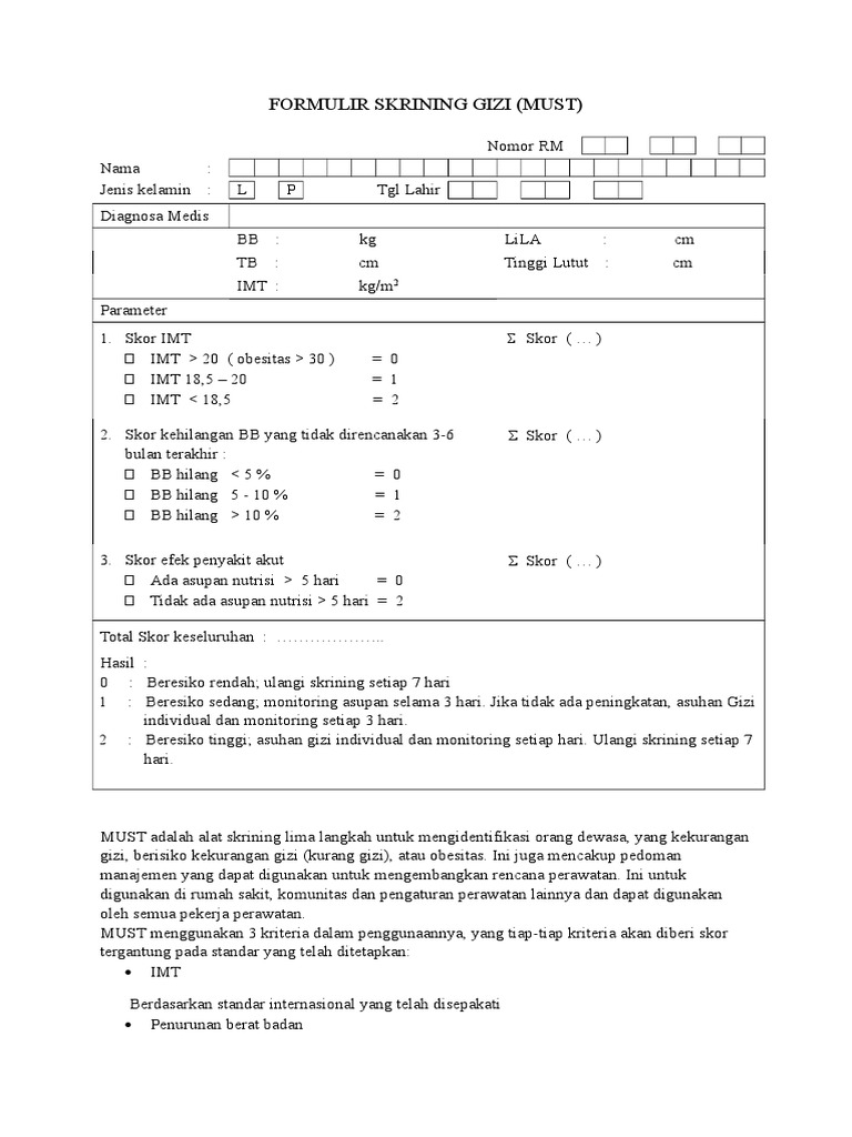 Skrining MUST | PDF | Kesehatan Holistik | Gaya Hidup