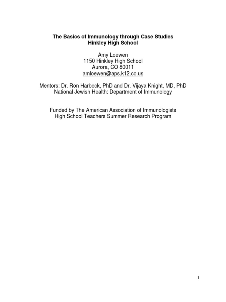 Immunology Case Studies for High School | PDF | Inflammation | Granulocyte