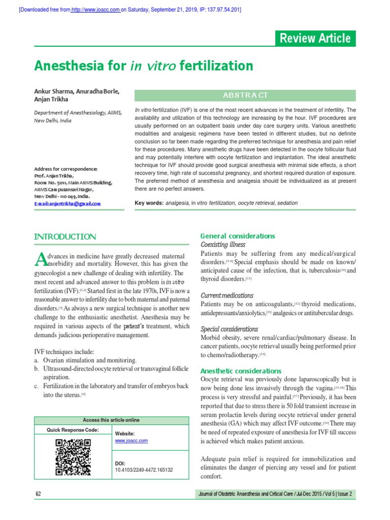 Anesthesia Techniques for IVF Procedures | PDF | Anesthesia | In Vitro ...