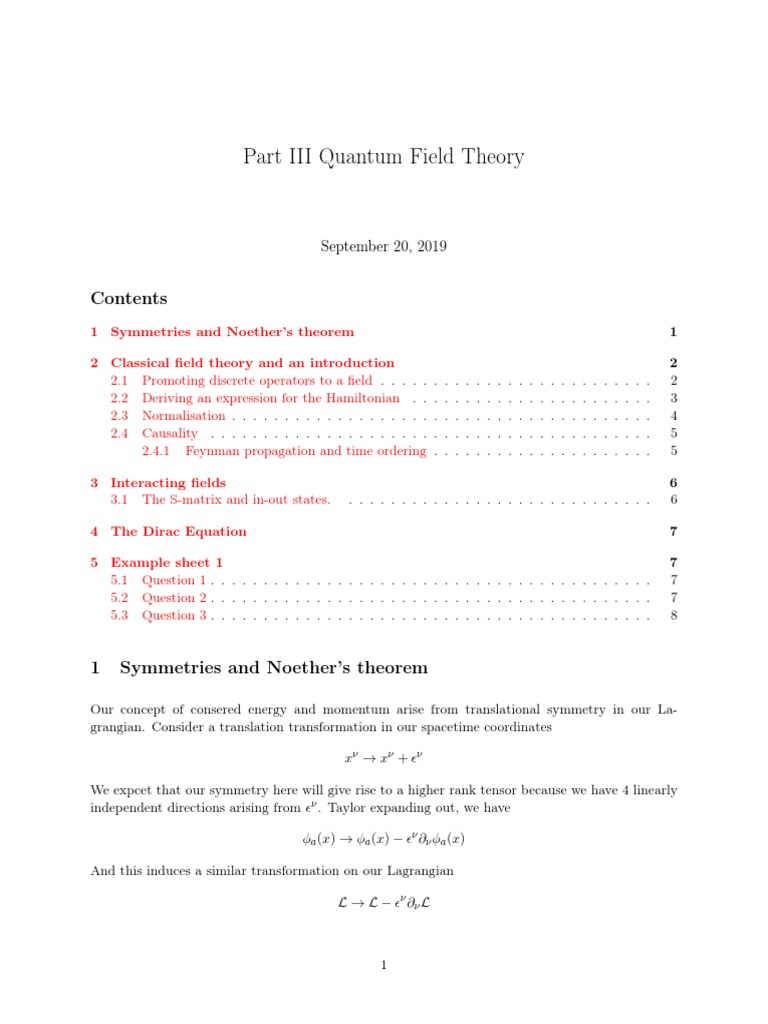 Noether's Theorem in Quantum Field Theory | PDF | Noether's Theorem ...