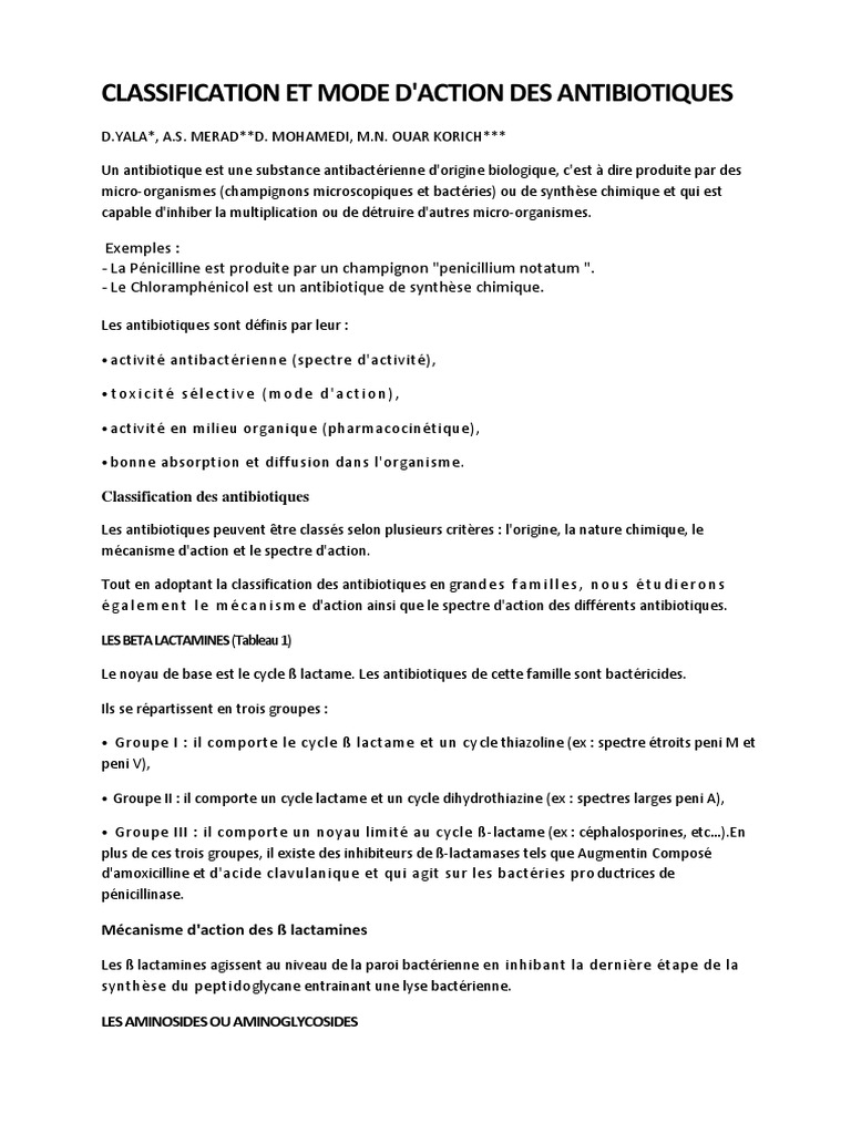 Classification Et Mode D'action Des Antibiotiques | PDF | Traduction ...