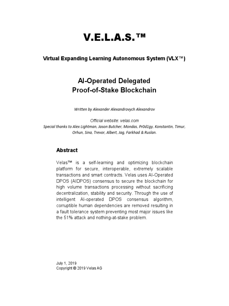 VELAS Technical Paper | PDF | Artificial Neural Network | Mathematical Optimization