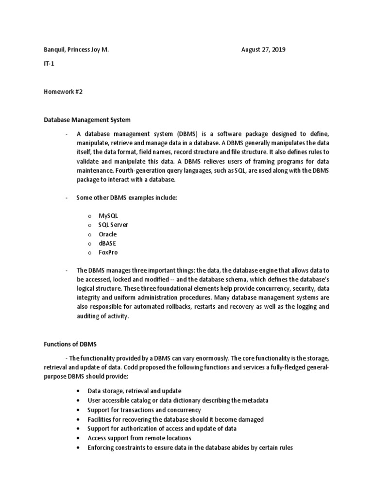 Dbms Mis Homework | PDF | Databases | Database Index