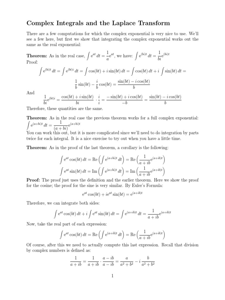 Complex Integrals and The Laplace Transform: at at (Bi) T (Bi) T | PDF ...