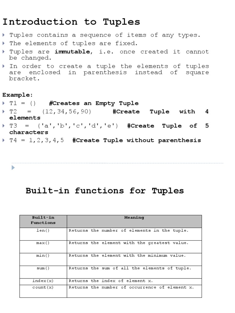 Introduction To Tuples: #Creates An Empty Tuple | PDF | Parameter ...