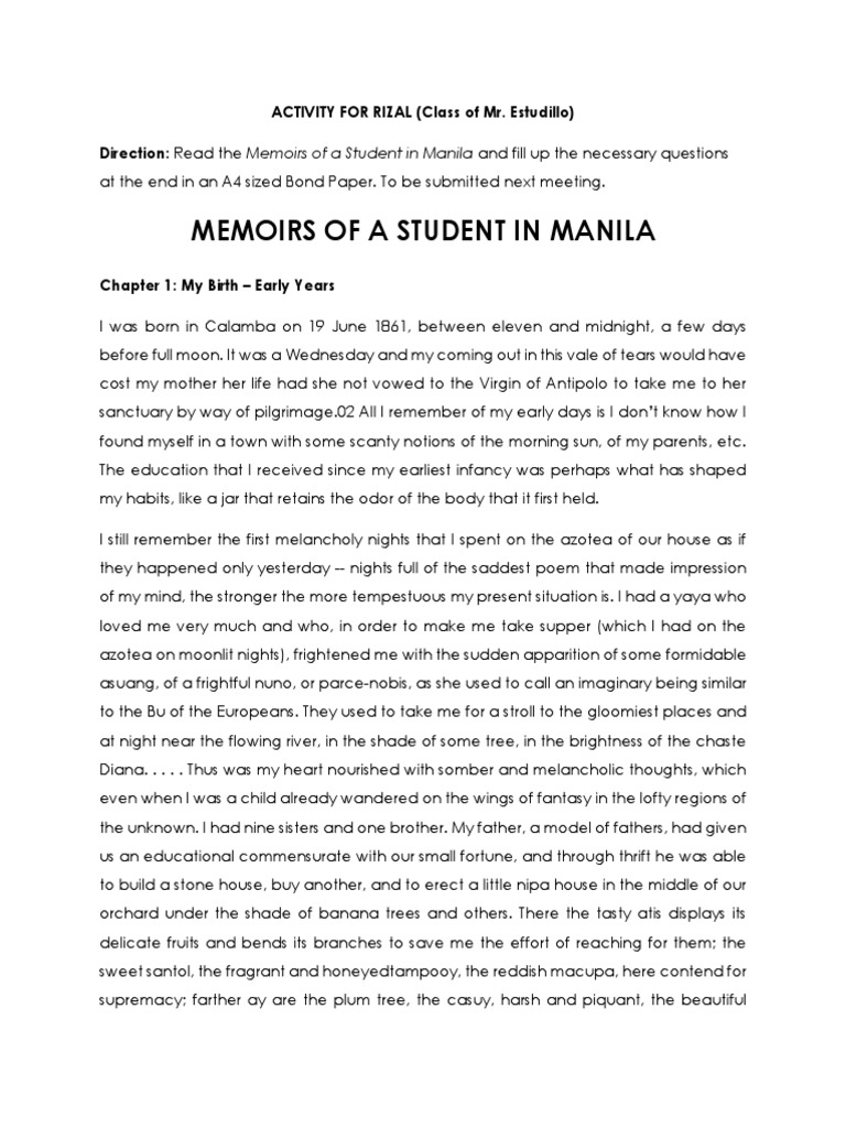 Memoirs of A Student in Manila | PDF | Nature