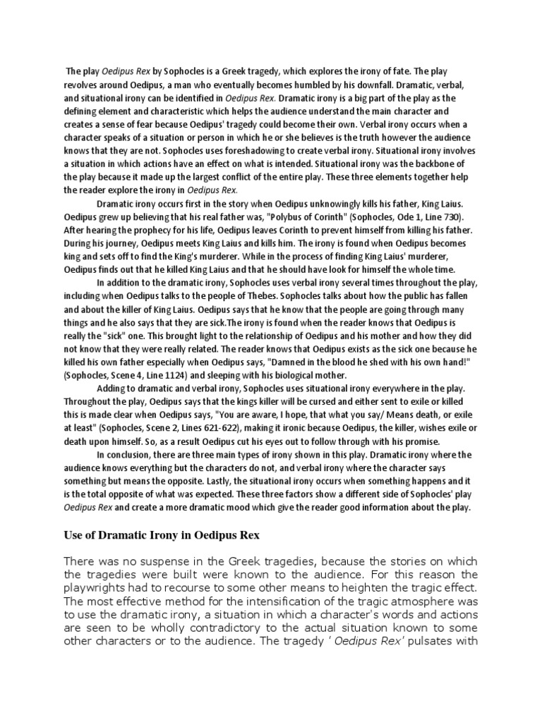 The Effective Use of Dramatic Irony in Sophocles' Oedipus Rex | PDF ...