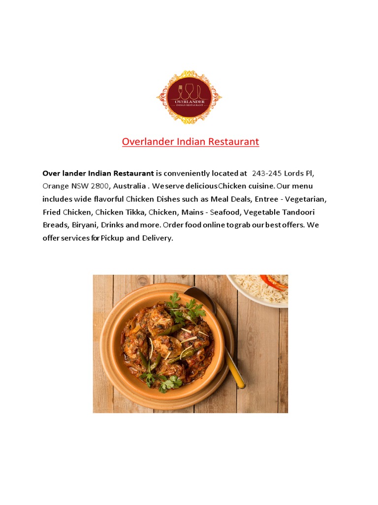 Overlander Indian Restaurant Menu & Offers | PDF