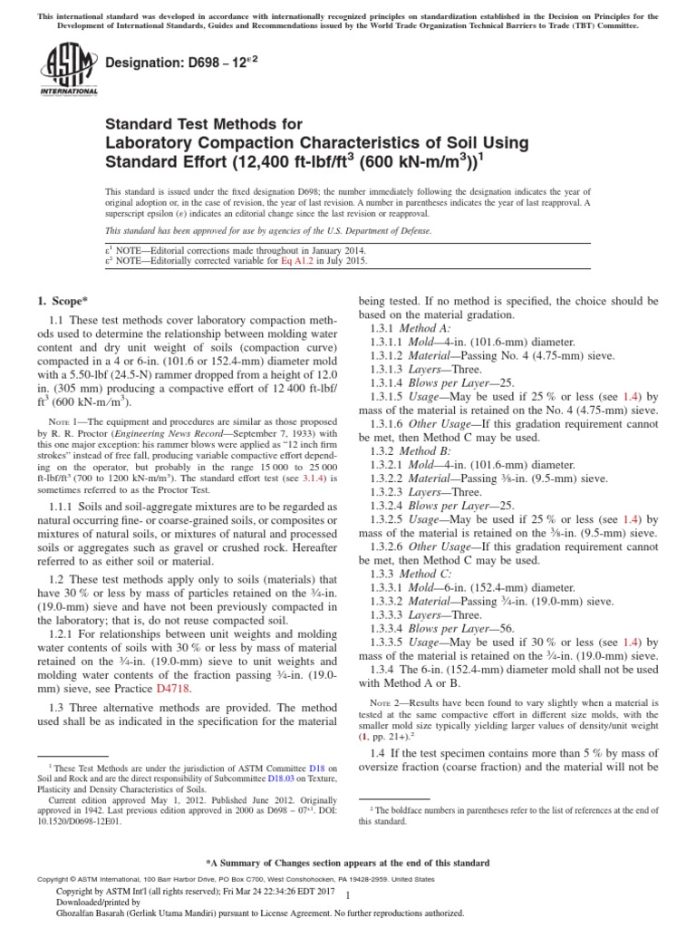 ASTM D698.1958633-1 (Compaction Standard) | PDF | Nature
