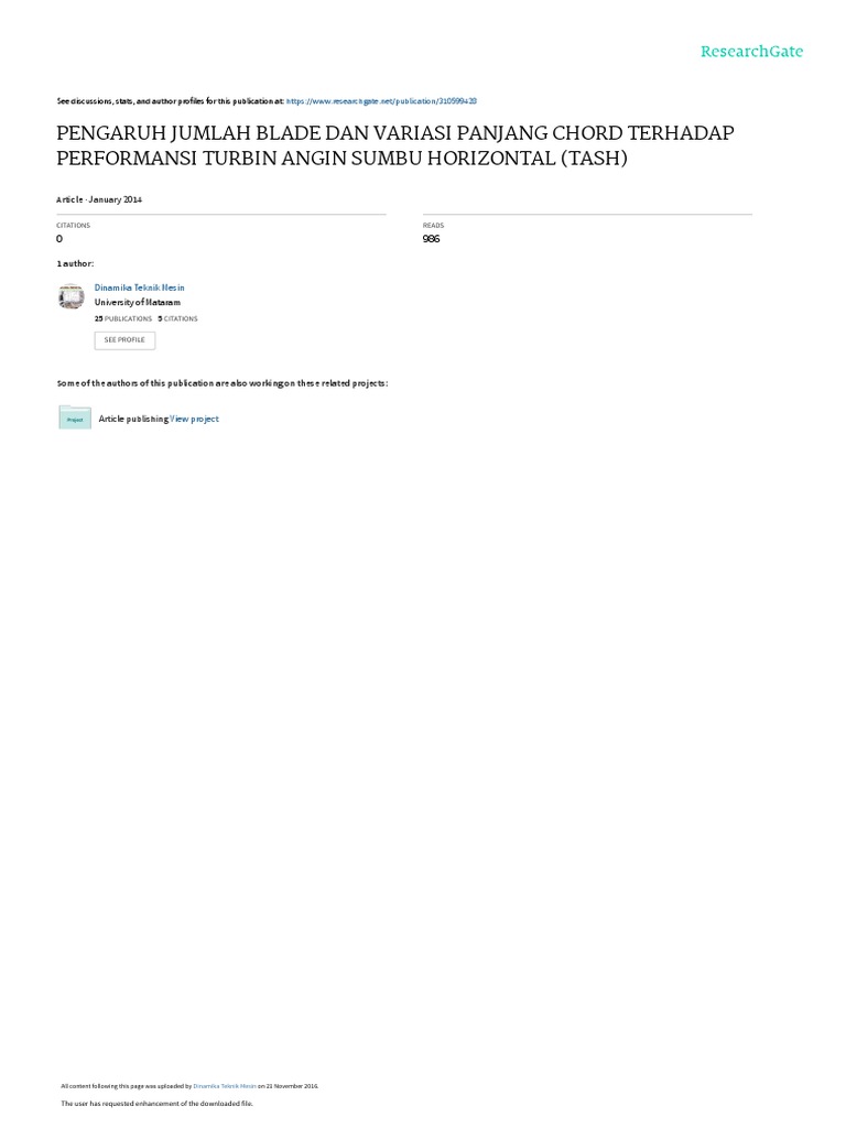 Pengaruh Jumlah Blade Dan Variasi Panjang Chord Terhadap Performansi Turbin Angin Sumbu ...
