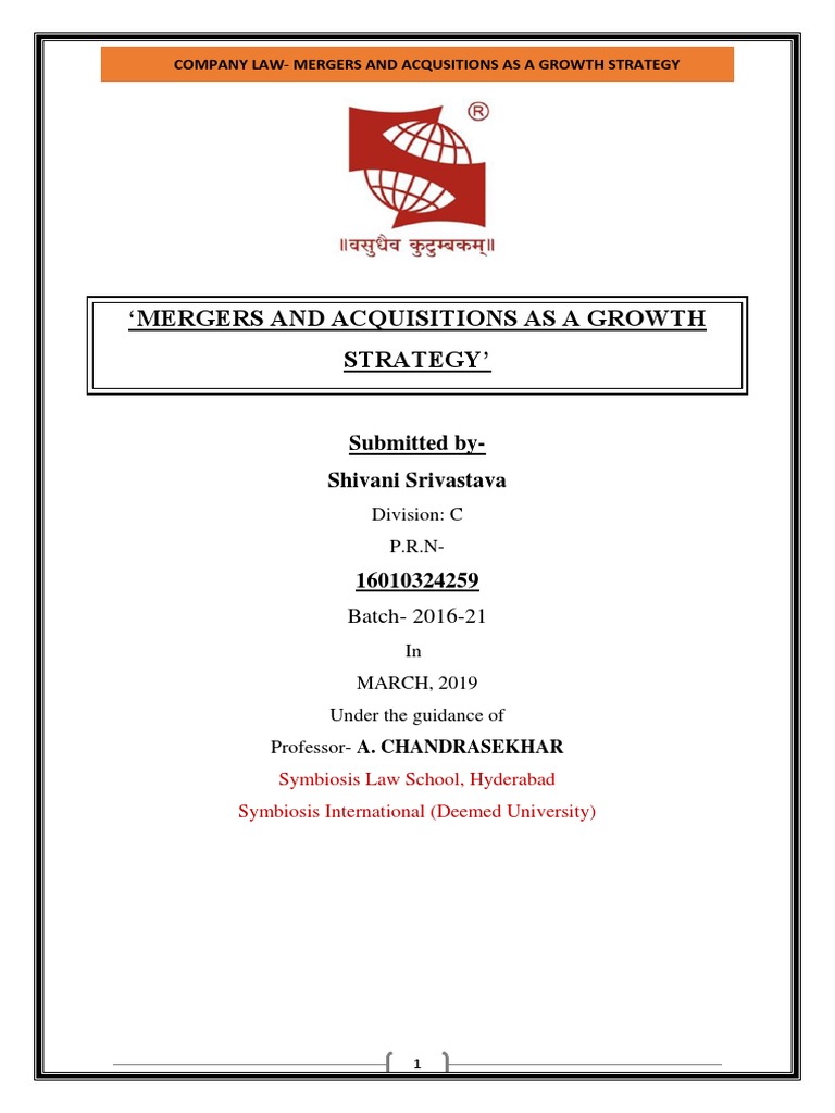 'ANALYZING MERGERS AND ACQUISITIONS AS A GROWTH STRATEGY THROUGH THE LENS OF COMPANY LAW' | PDF ...