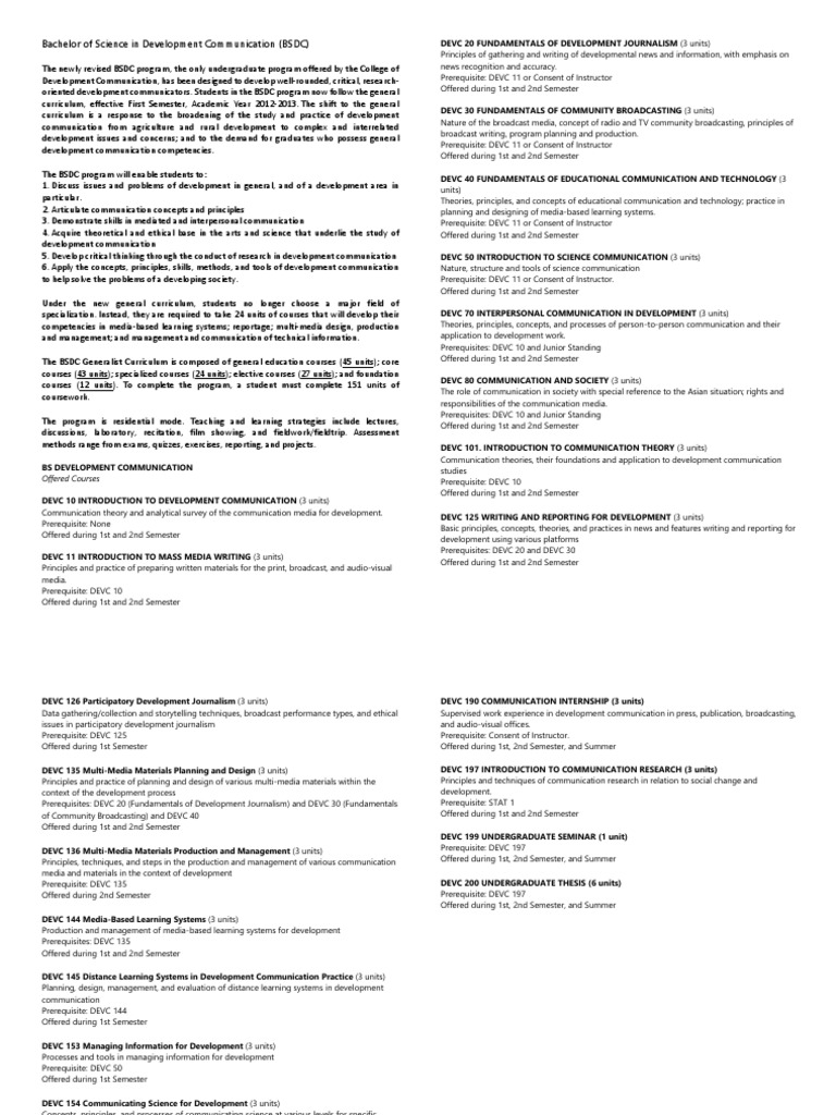 Bachelor of Science in Development Communication (BSDC) : Offered ...