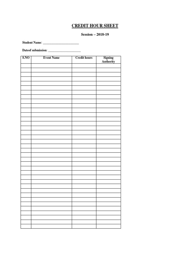 Credit Hour Sheet | PDF