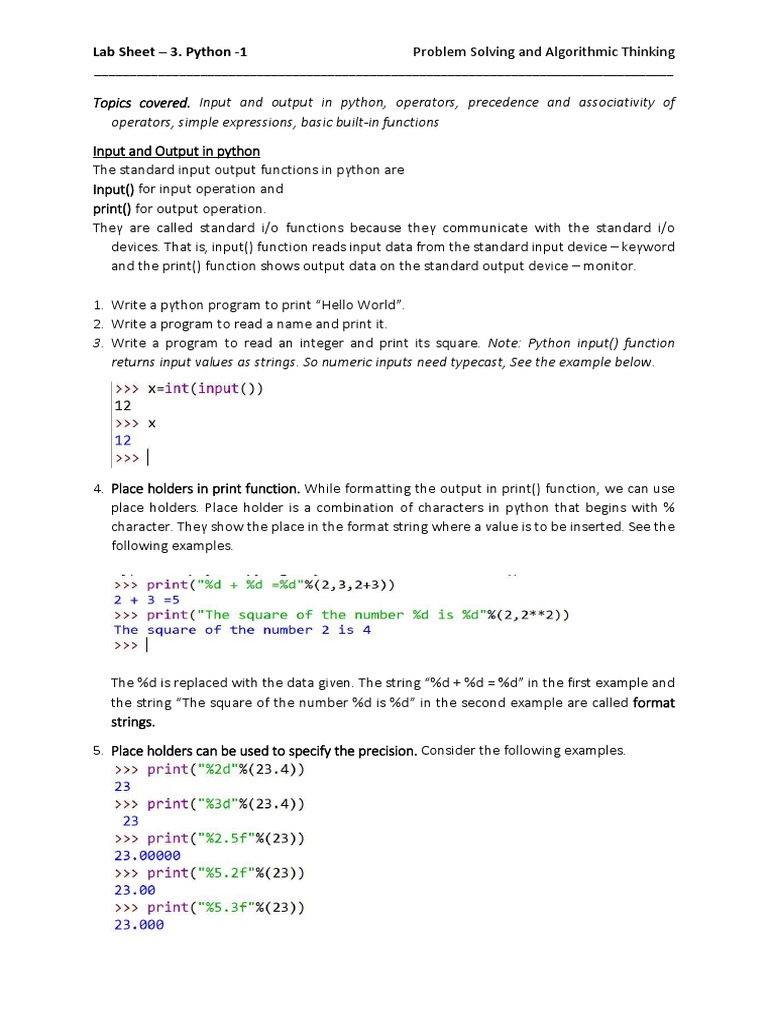 PSAT Labsheet - 3, Python - 1 | PDF | Trigonometric Functions | String (Computer Science)