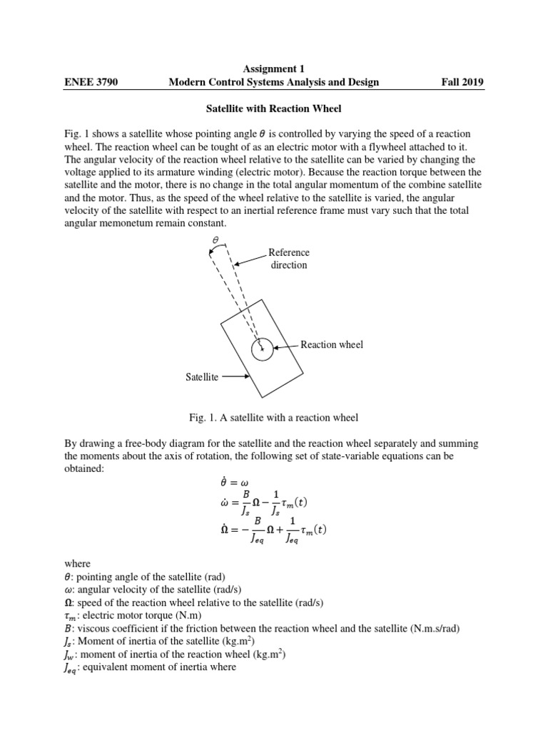 Assignment 1 ENEE 3790 Modern Control Systems Analysis and Design Fall 2019 Satellite With ...