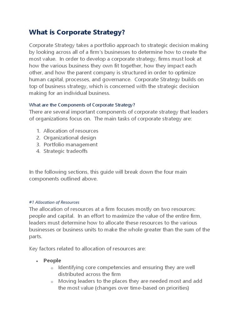 What Are The Components of Corporate Strategy? | PDF | Strategic ...