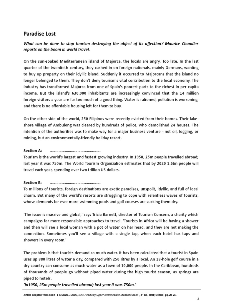 Paradise Lost Reading and Qs | PDF | Tourism | Economies