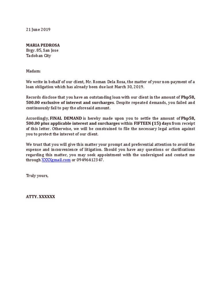 Demand Letter - Sample - Sum of Money | PDF