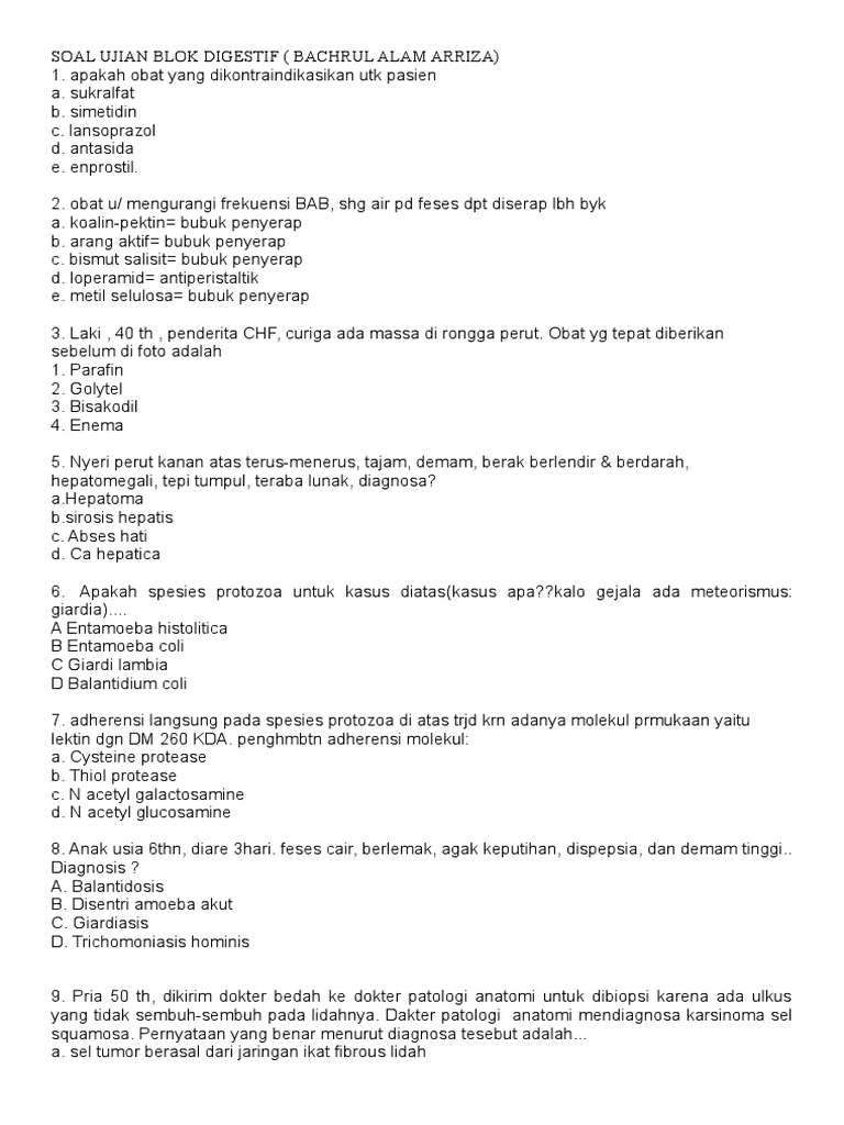 Prin Soal Digestif 1 | PDF | Kesehatan Holistik