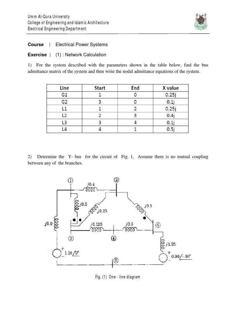 Course: Electrical Power Systems Exercise: (1) : Network Calculation | PDF