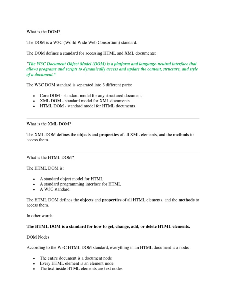 The W3c Document Object Model Dom Is A Platform And Language Neutral