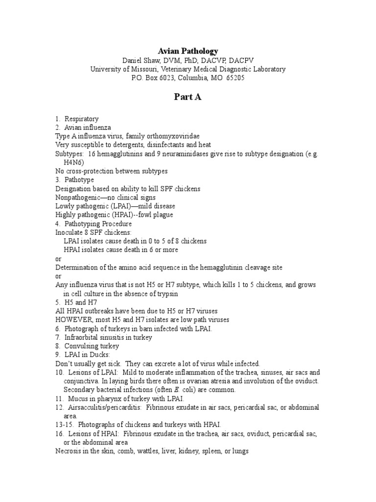 Part A: Avian Pathology | PDF | Veterinary Medicine | Diseases And ...